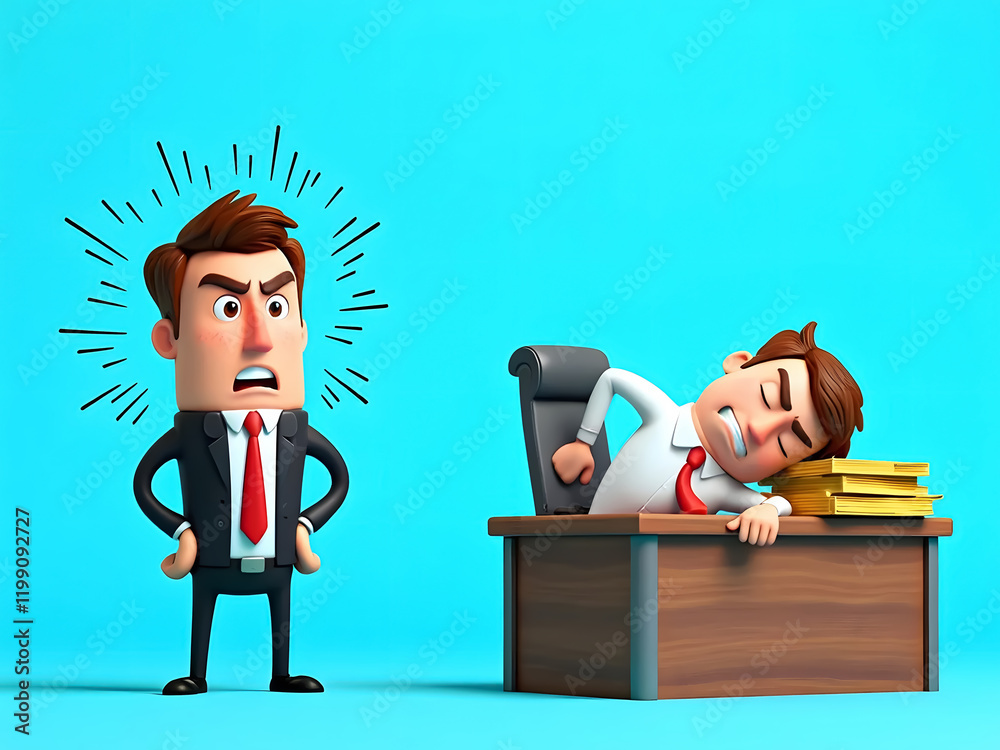 Angry Boss Yelling at Employee Cartoon Illustration - Workplace Stress ...