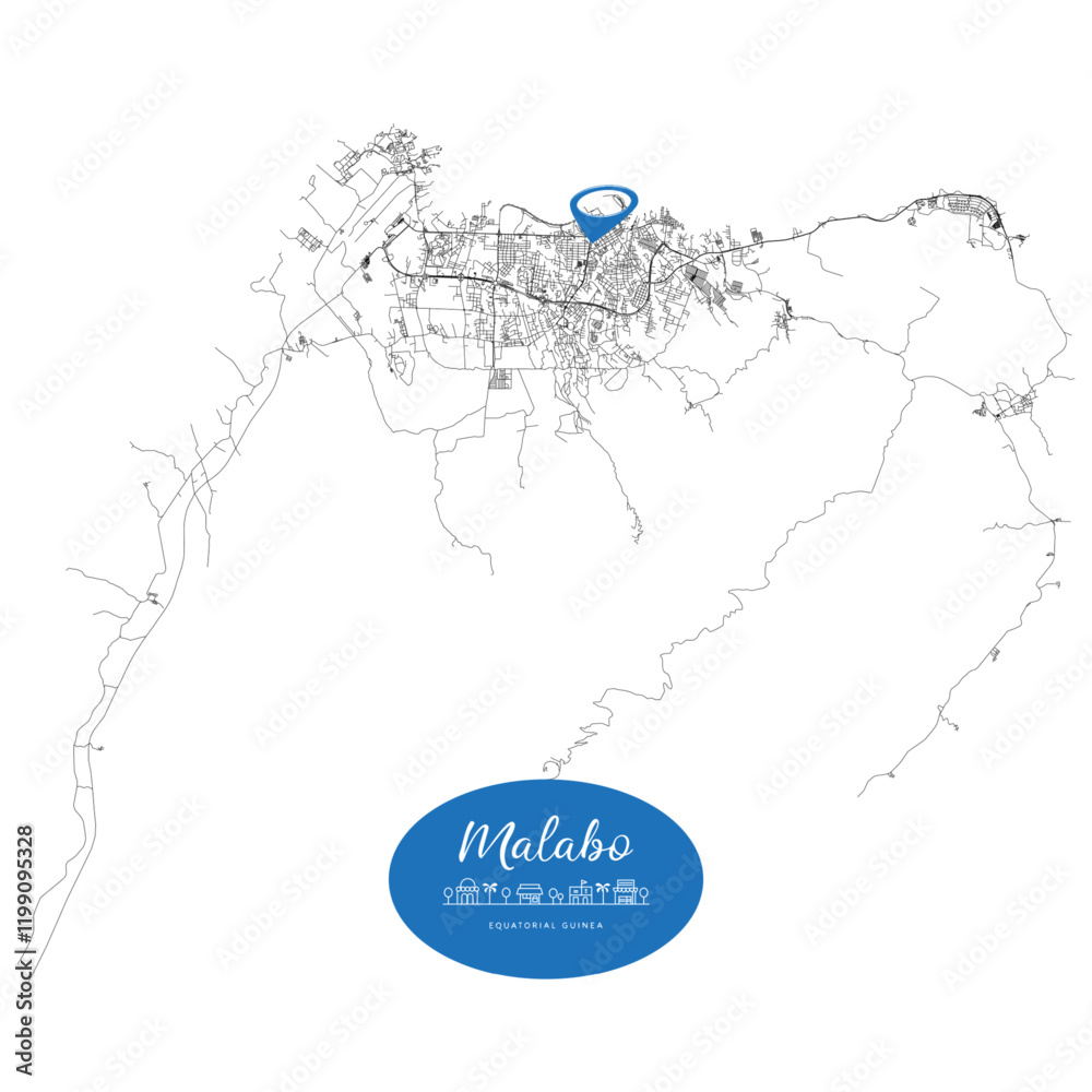 Vector de Stock Malabo,Equatorial Guinea,Streets Roads Map with ...