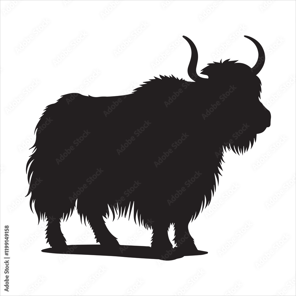 Yak silhouette vector illustration, Domestic yak clipart Design Stock ...