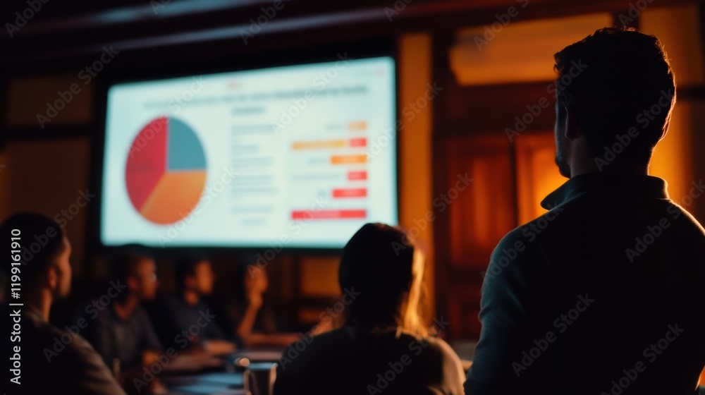 An instructor leading a workshop with a closeup of a projector screen ...