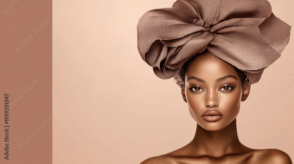 Modern African American model with glowing skin and refined makeup in ...