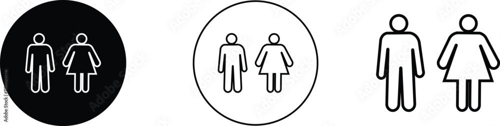 Male and female bathroom or restroom sign flat and line icon set ...