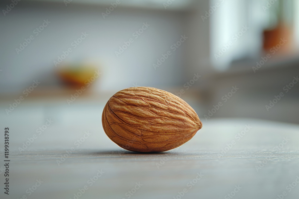 A solitary almond rests on a pure white background, highlighting its ...