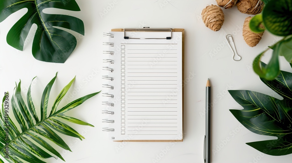 A blank checklist with spaces for ticks on a pad, placed on a tidy ...