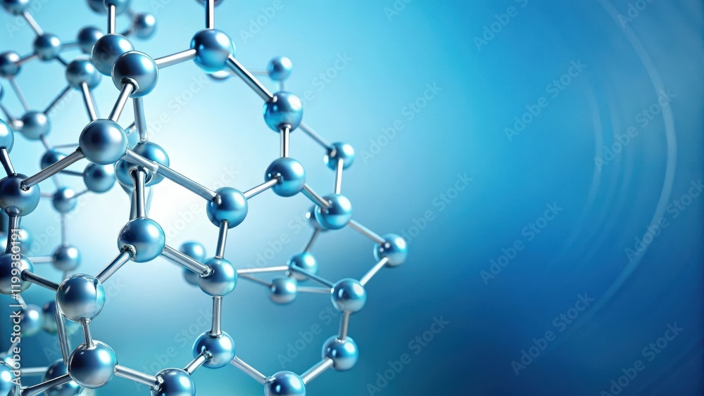Intricate polymer molecular structure on light blue background ...