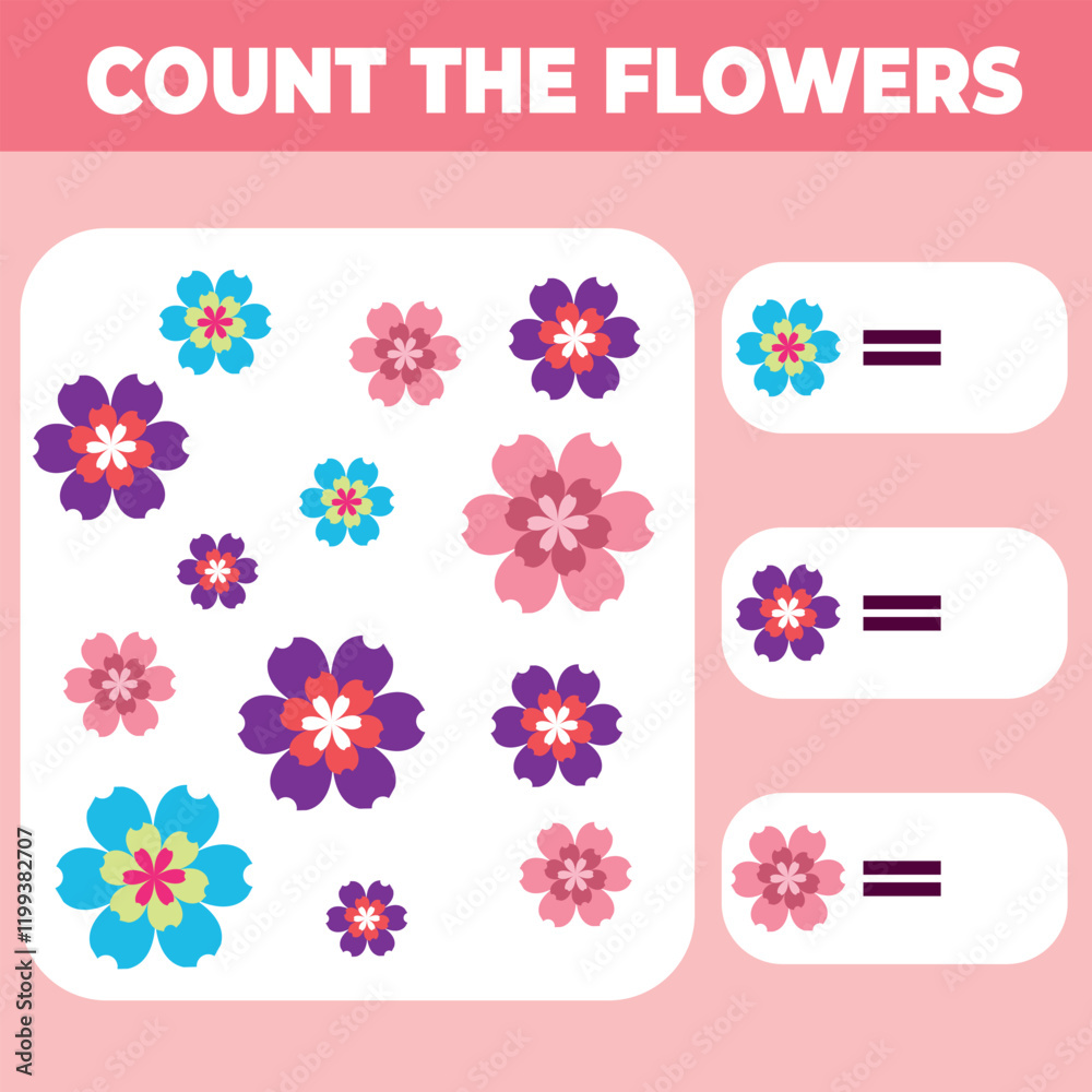 Counting educational kids game, activity sheet for kids in math. How many objects task. Vector ...