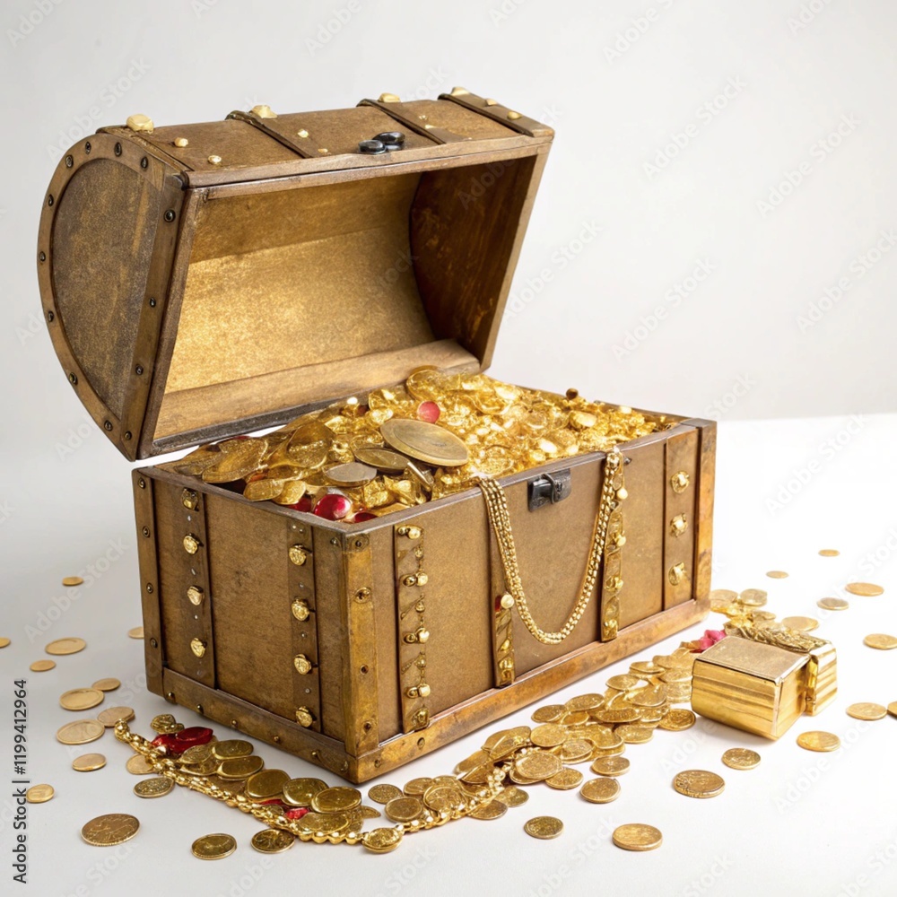 Golden Treasure Chest: A beautifully crafted wooden treasure chest ...