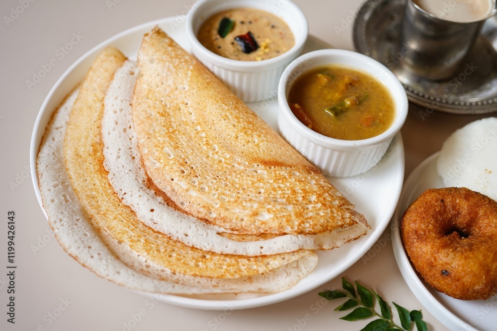Homemade Triangle Dosa served with chutney sambar idli and vada | South ...