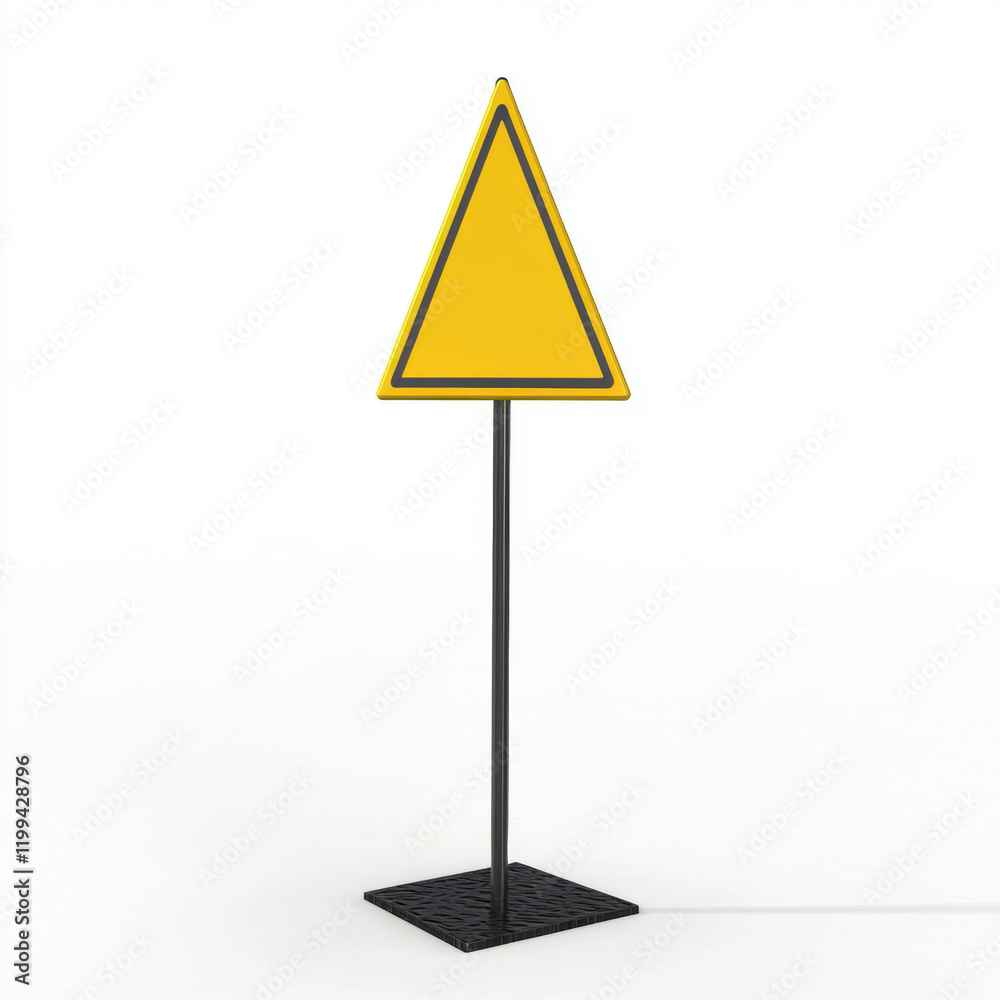 Warning sign with triangular shape and yellow color, mounted on black ...