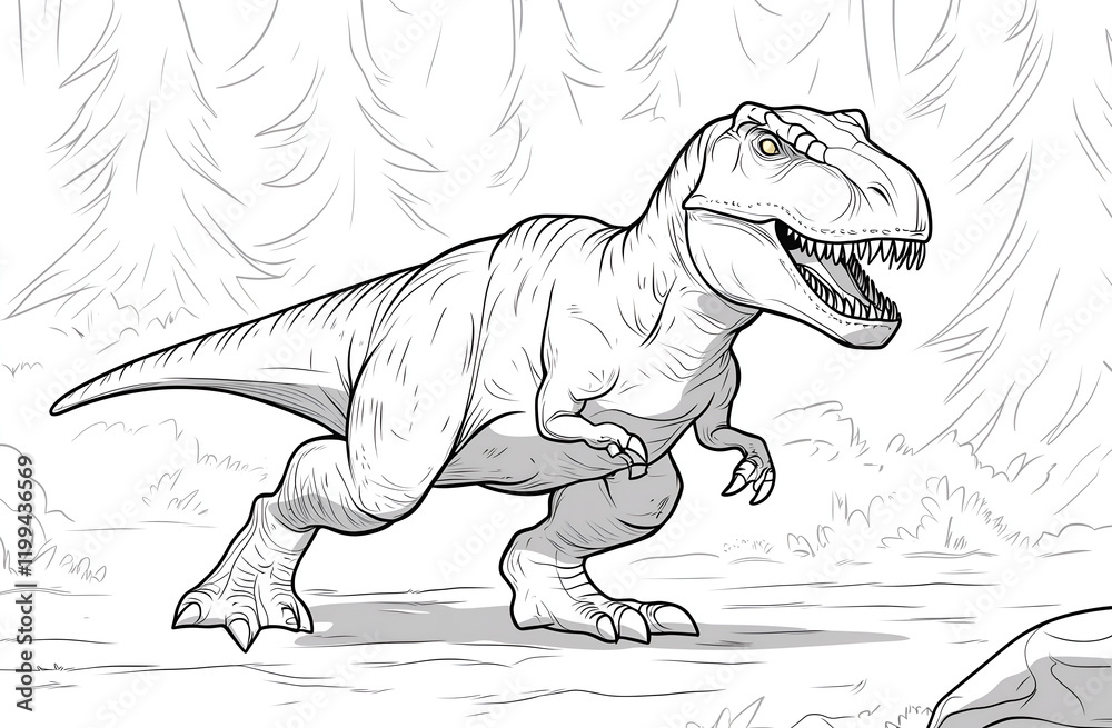 illustration of an adult Tyrannosaurus Rex, a simple line art coloring ...