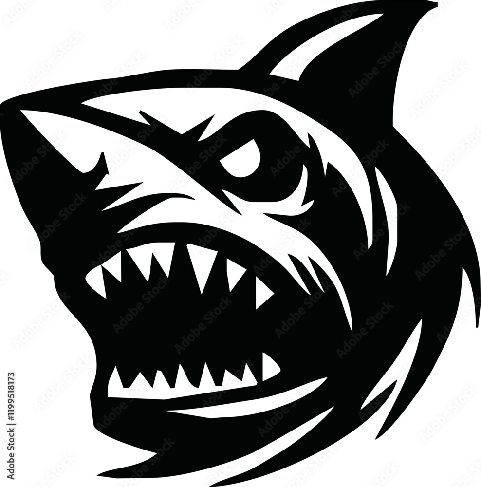 modern and simple shark silhouette logo, negative spaced shark in black ...