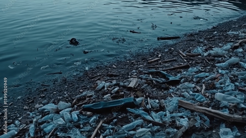 Devastating depiction of plastic waste polluting the ocean, showcasing ...