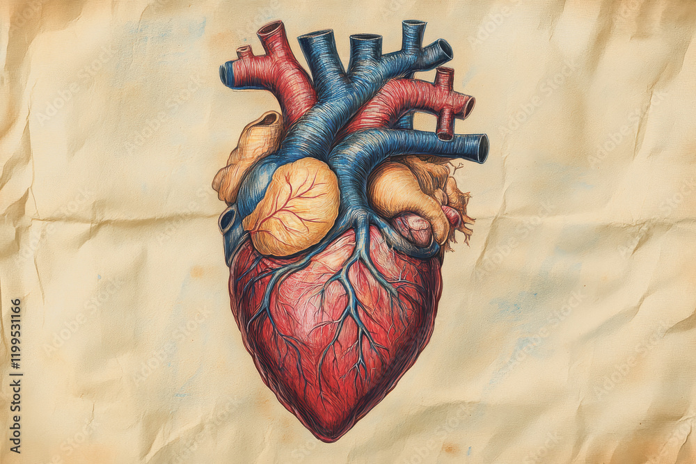 Anatomical picture of the human heart with accurately labeled, internal ...