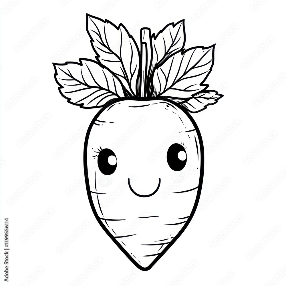 Happy beet illustration, white background, coloring page, kids activity ...