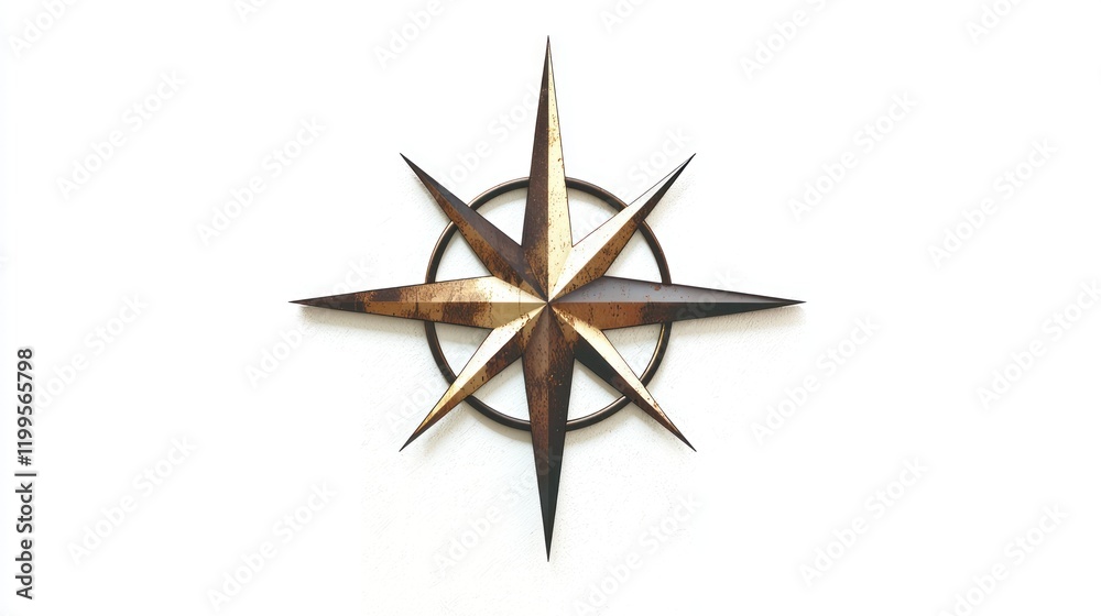 Rustic bronze eight-pointed star compass rose. Stock Illustration ...