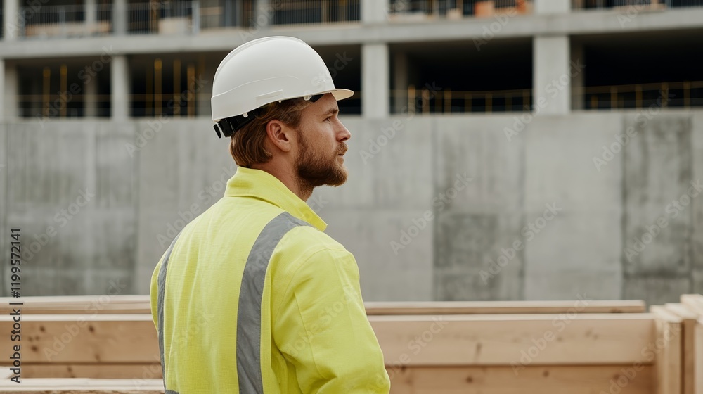 Elegant A construction worker checking levels with a laser tool ...