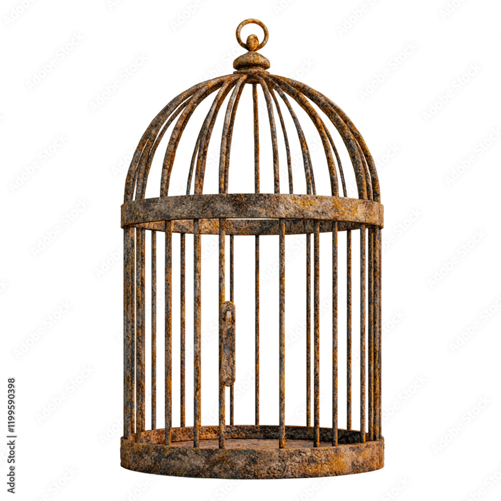 a empty bird cage with the door open isolated on transparent background ...