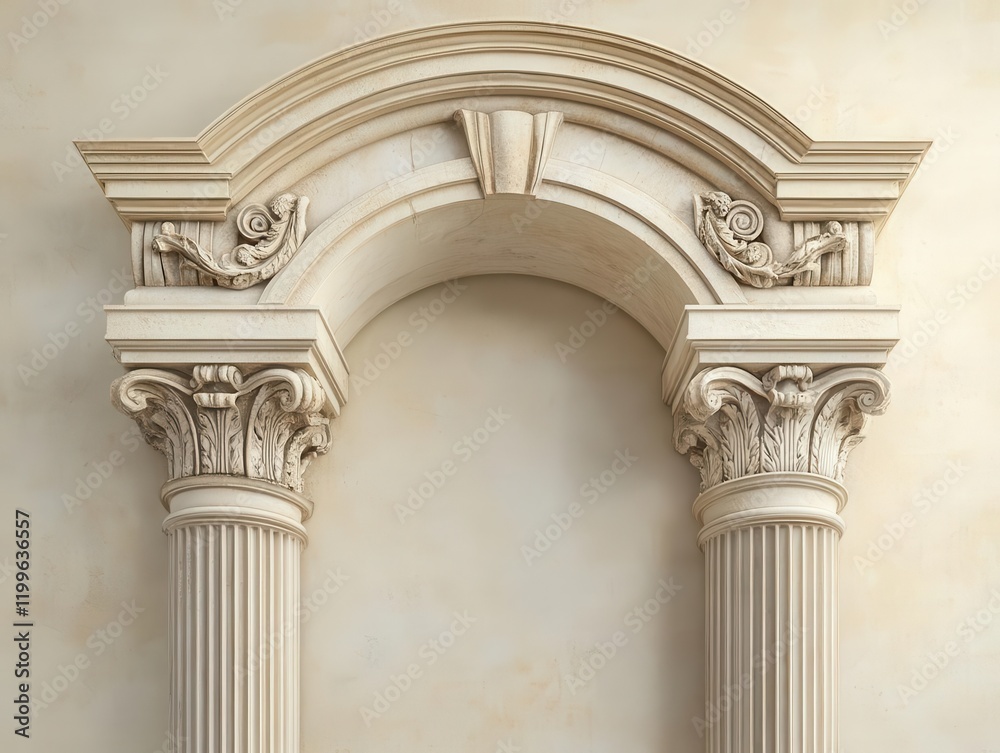 classical roman-inspired architectural arch with fluted columns and ...