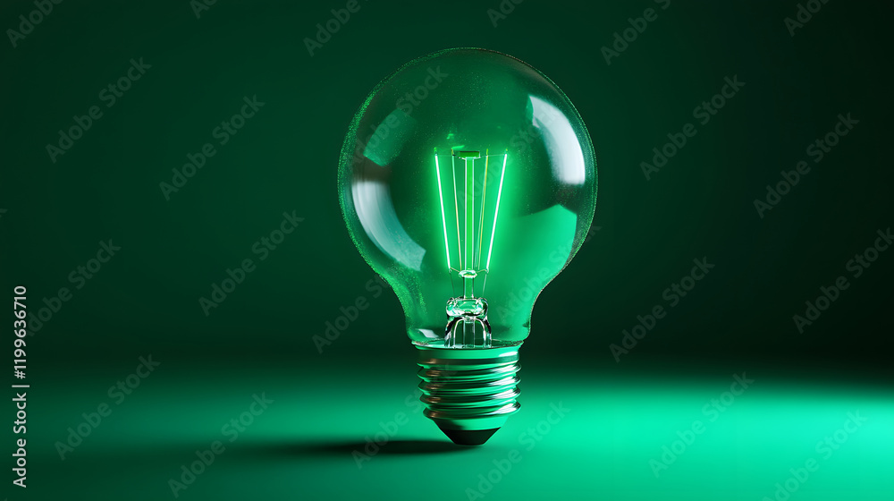 glowing green light bulb symbolizes innovation and sustainable energy ...
