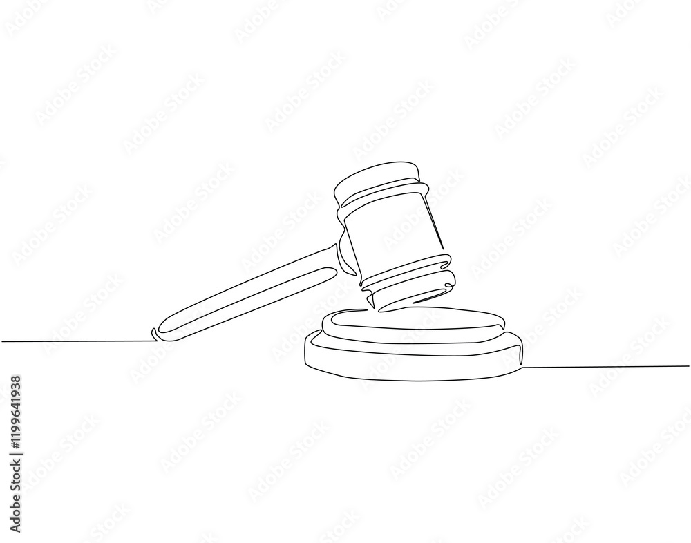 Continuous one line drawing of judge's gavel. One line drawing ...