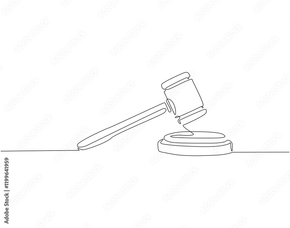 Continuous one line drawing of judge's gavel. One line drawing ...