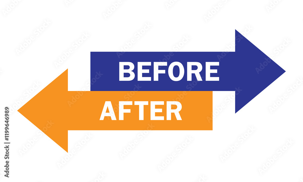 Before and after icon. Set of labels showing left, right arrows symbol ...