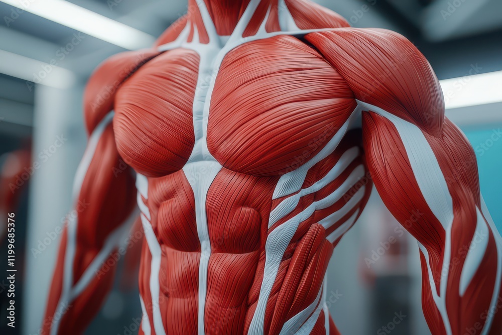 3D scan of an athlete's body in holographic form, showing muscle groups ...