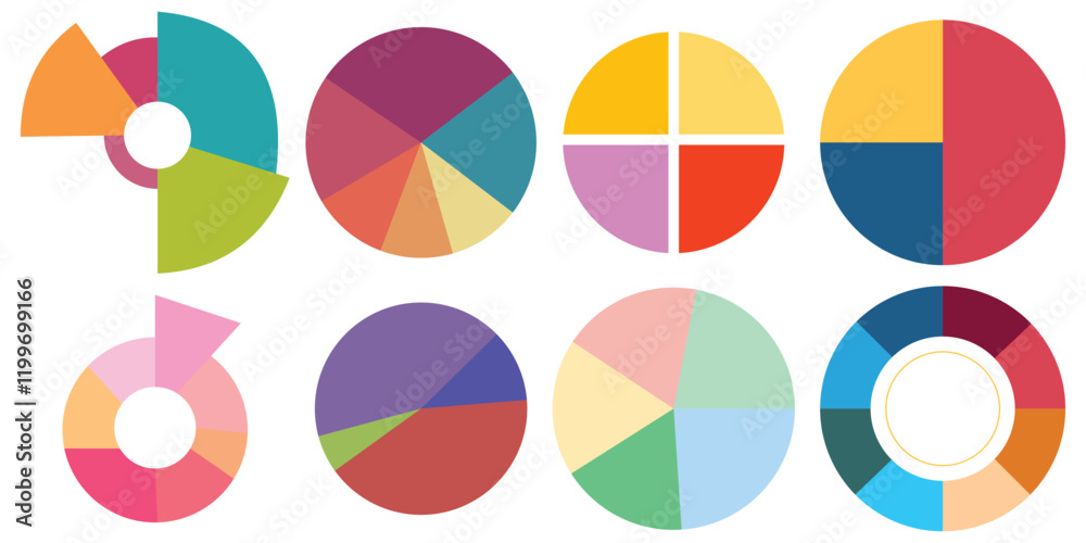 Set of Pie chart color wheel of business report infographic. Colorful Circle section graph and ...