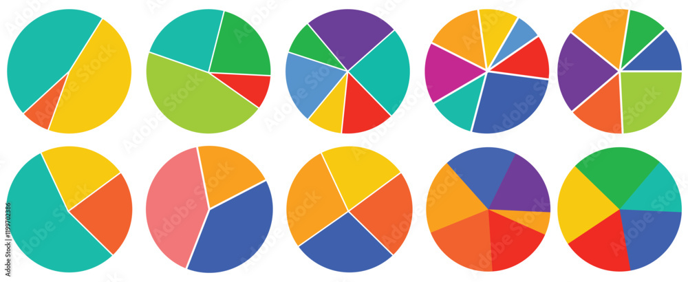 Set of Pie chart color wheel of business report infographic. Colorful ...