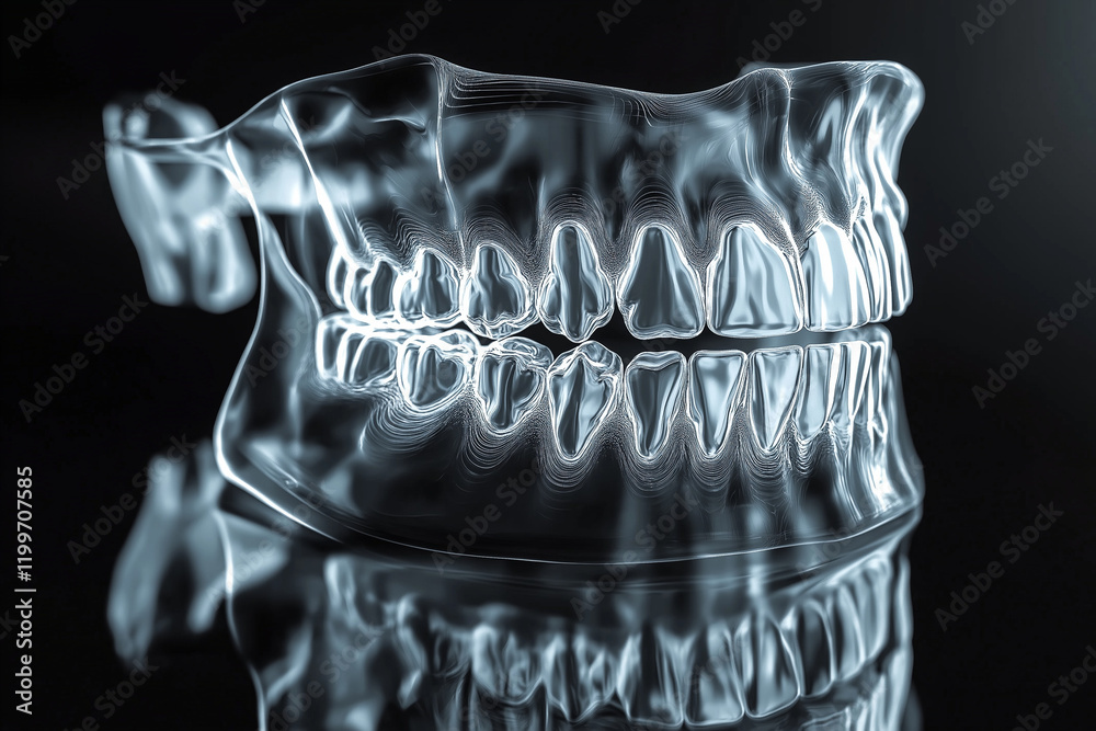 Realistic 3D X-Ray of Teeth with Glass Effect Stock Illustration ...