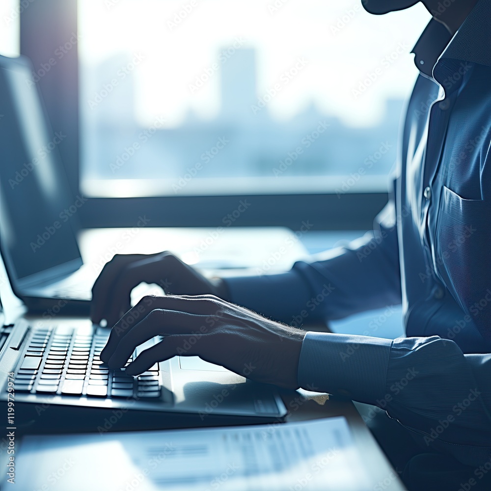 Employee typing on a keyboard in an office, no background hd quality - generated AI Stock ...
