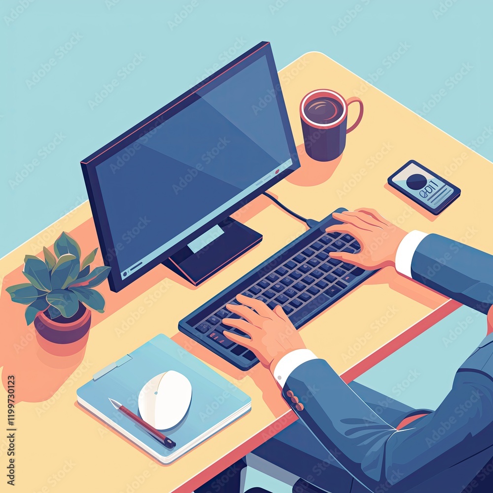 Employee typing on a keyboard in an office, no background hd quality ...