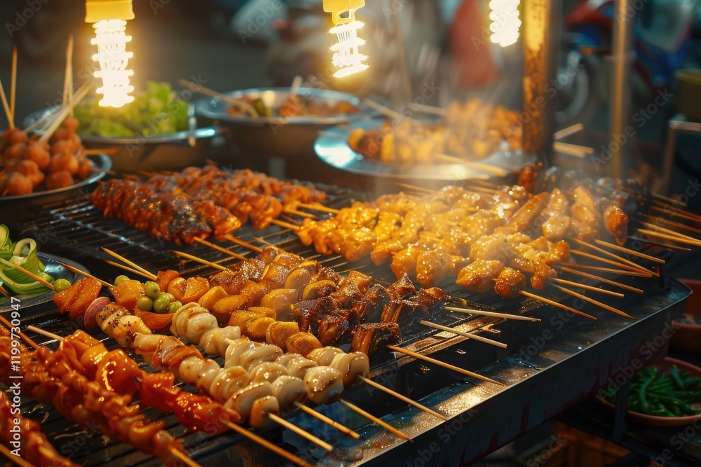 Ultra Quality Picture of Variety of Asian Street Food at a Night Market ...
