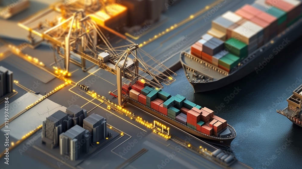 Isometric logistics interface showing a global supply chain map with ...
