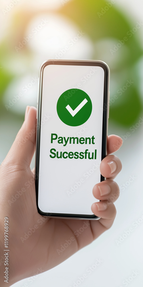 Successful payment , text on the white screen of the mobile phone, a ...