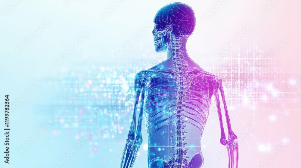 Human skeleton with labeled bones, standing position, clear medical ...