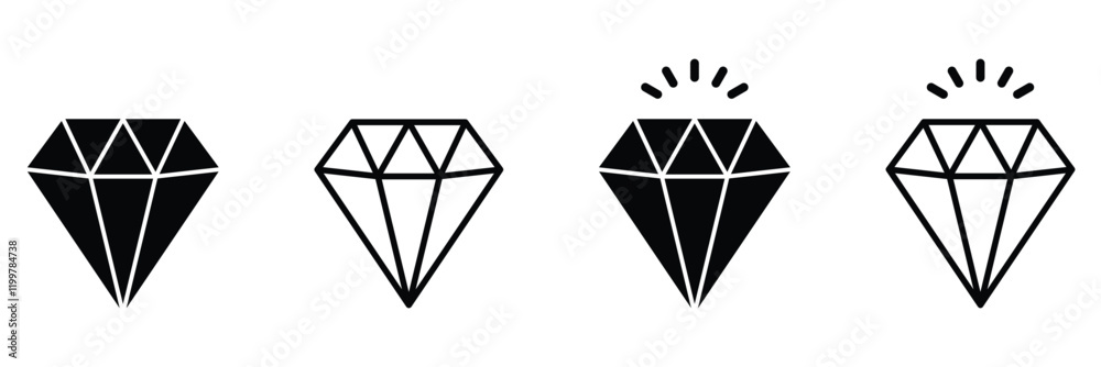 Diamond icon set. Different shapes of diamond. Dimond icon set in flat ...