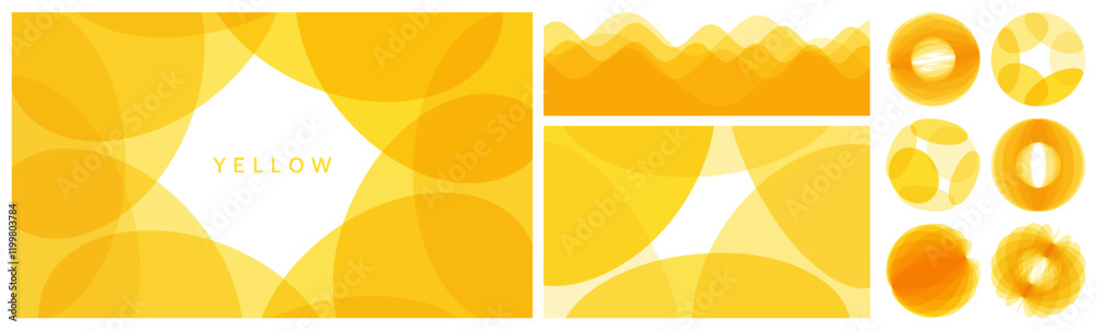 Abstract background with translucent overlapping coloured shapes. Modern design. Set of spheres ...