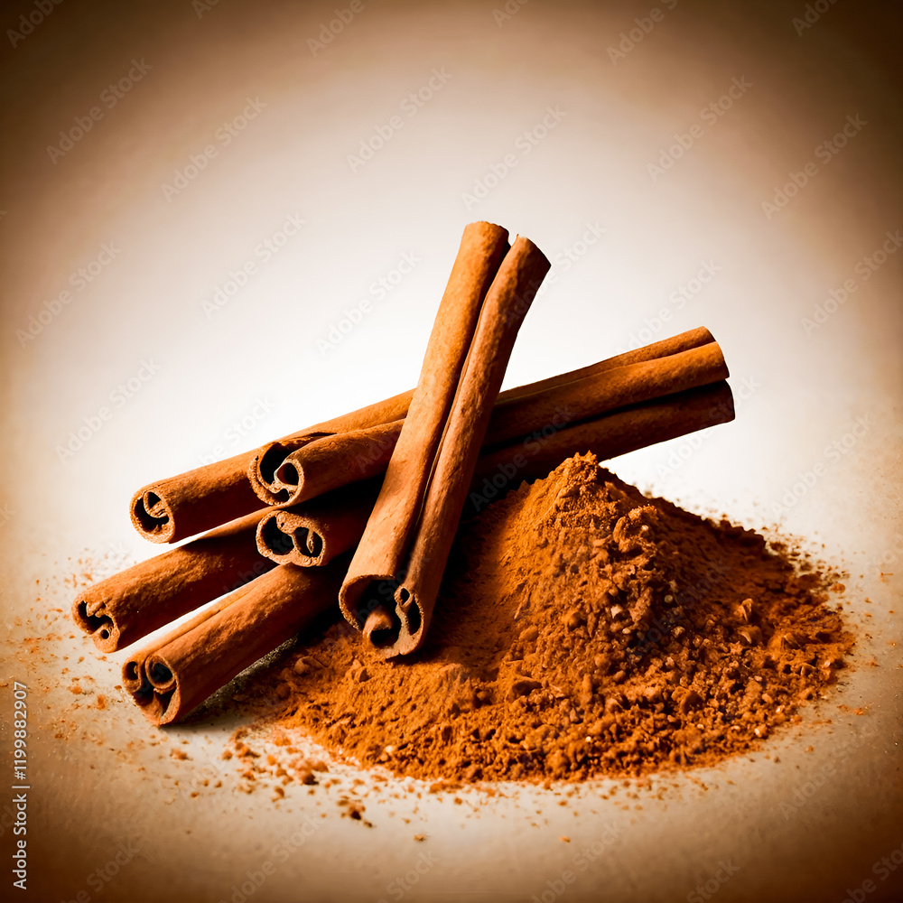 Cinnamon sticks and powder isolated on white background. Aromatic spice ...