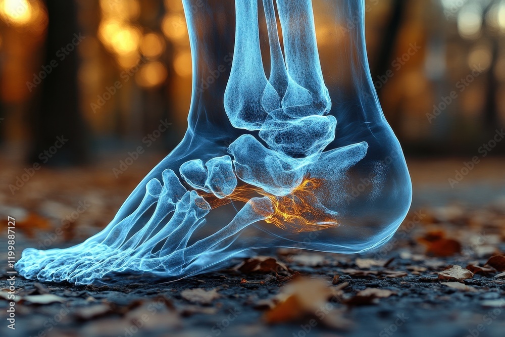 X-ray visualization of human foot anatomy highlighting the ankle joint ...