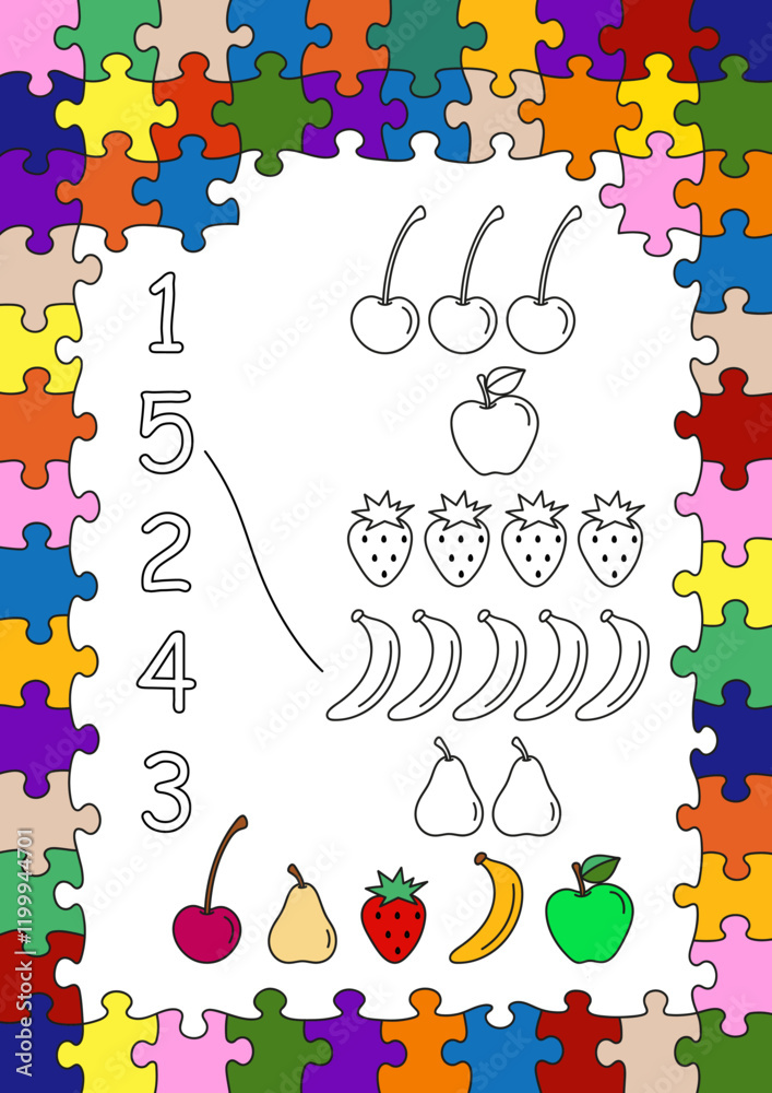 Children's coloring page. Count the fruits and color them. Vector ...