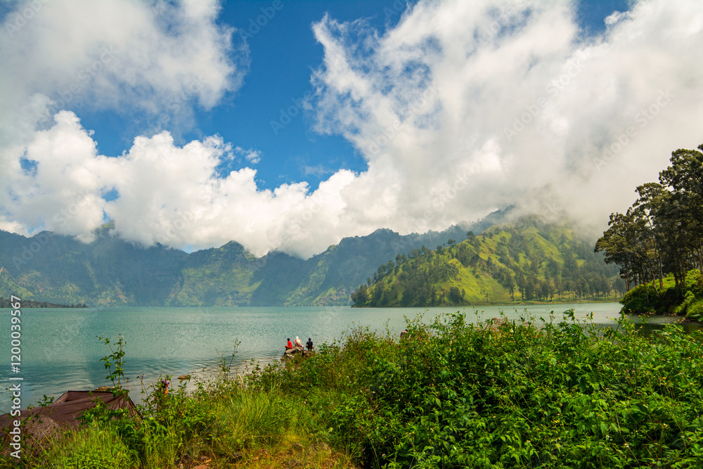Generated imInside the crater of Mount Rinjani, island of Lombok, West ...