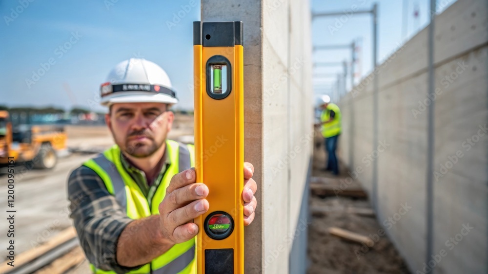 Vertical Alignment Check A medium closeup of a surveyor using a level ...
