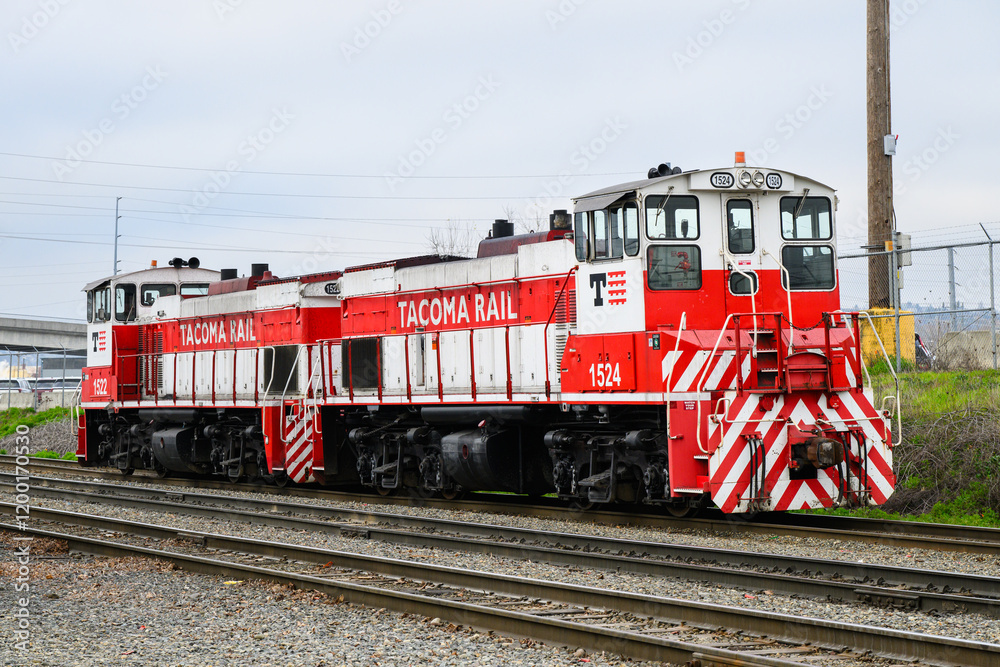 Tacoma, WA, USA - January 14, 2025; Pair of Tacoma Rail freight ...