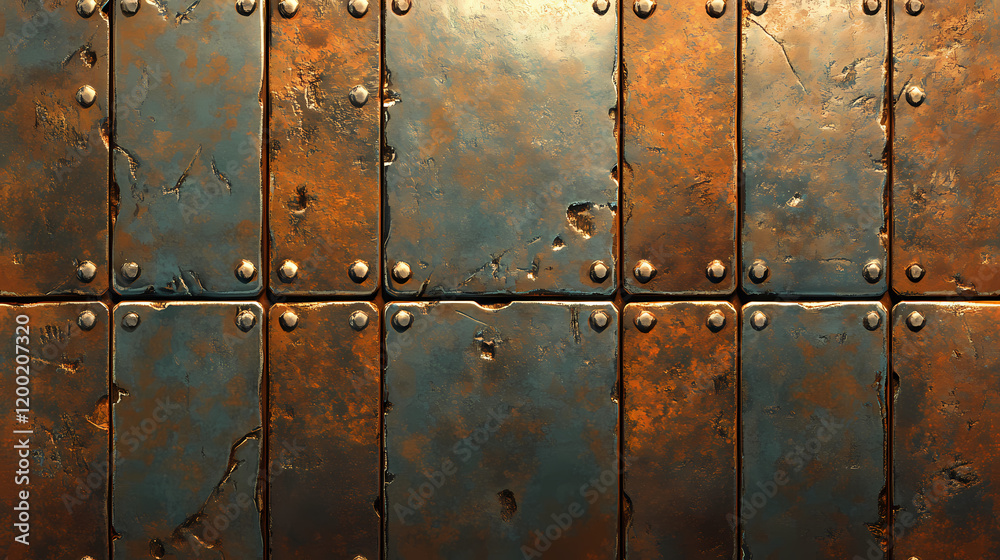 Weathered steel texture with rust patches and metallic shine, giving a ...
