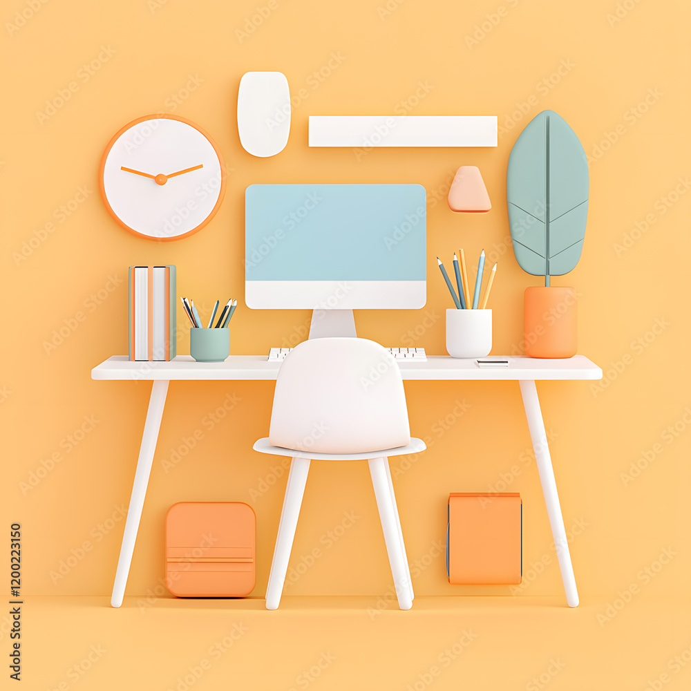 Office desk with desktop computer and vacant empty chair. Free ...
