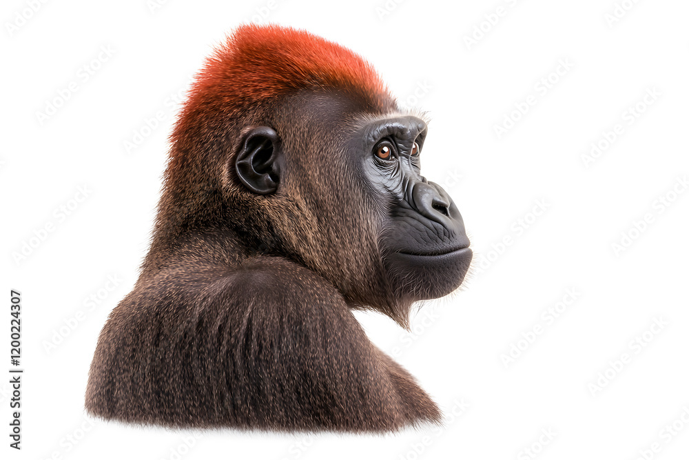 Portrait of gorilla monkey side view, isolated on white background ...