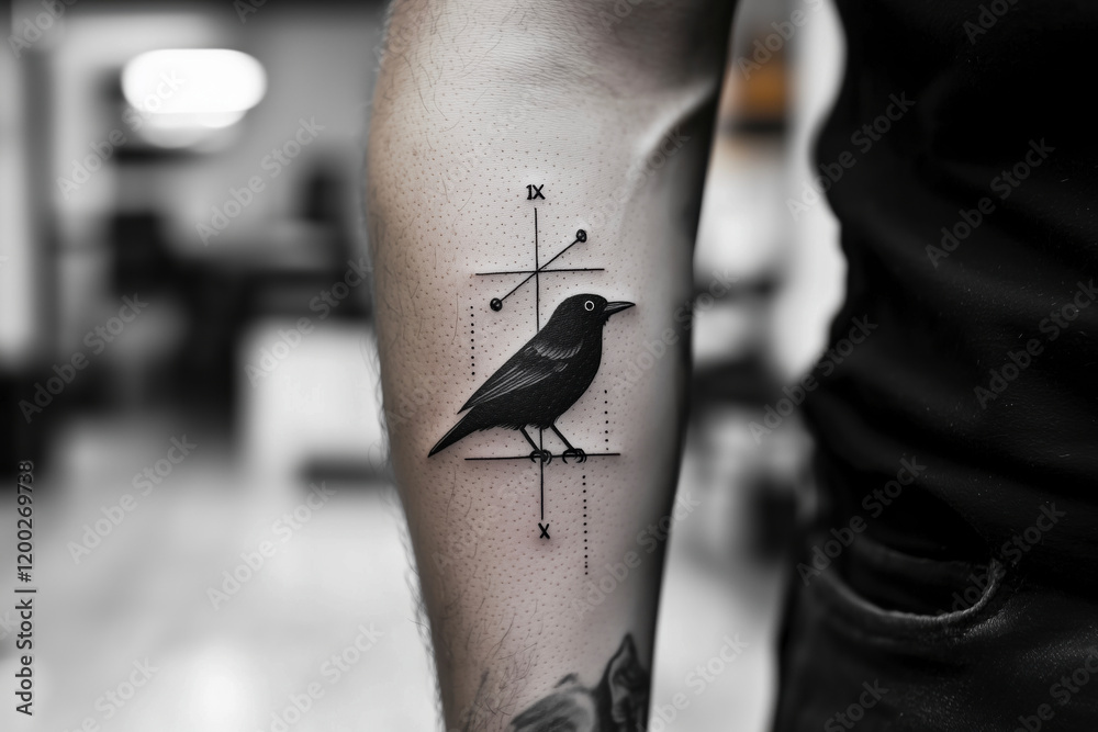Geometric Black Bird Tattoo: A minimalist and symbolic representation ...