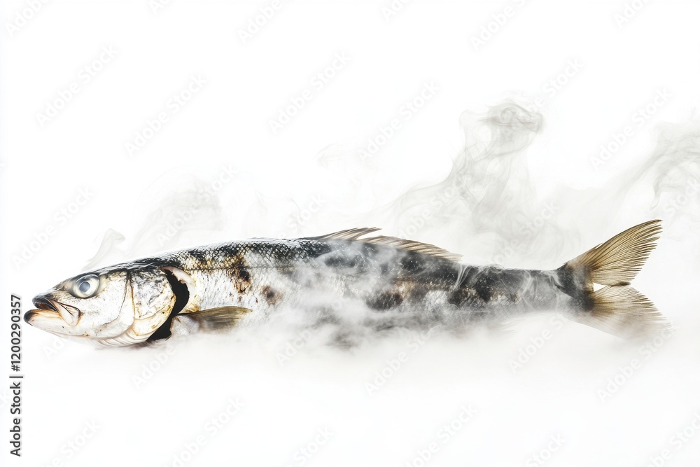 Fresh caught fish on a transparent background with mist creating a ...