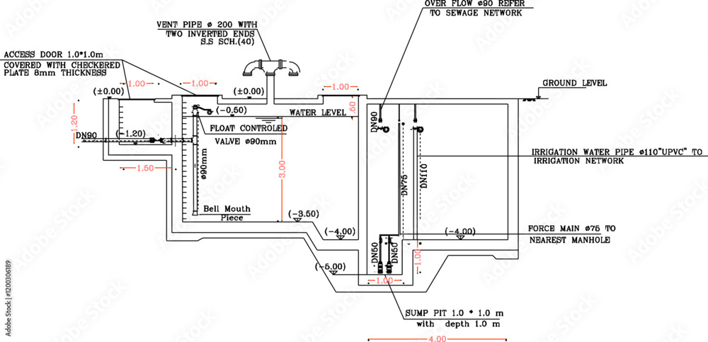 vector sketch illustration of water tank system construction silhouette ...